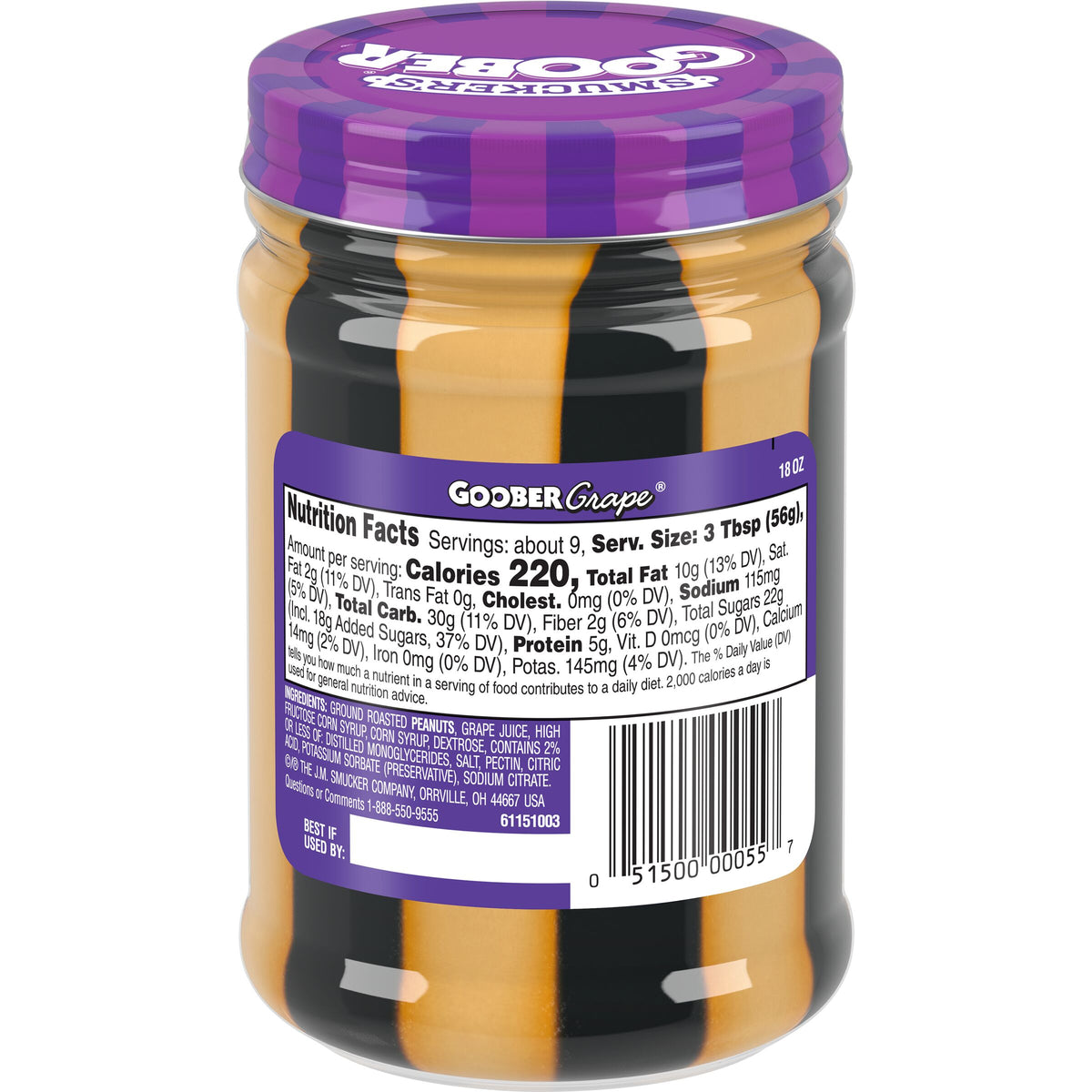 Smucker's Goober Peanut Butter and Grape Jelly Stripes, 18 oz · The J.M ...